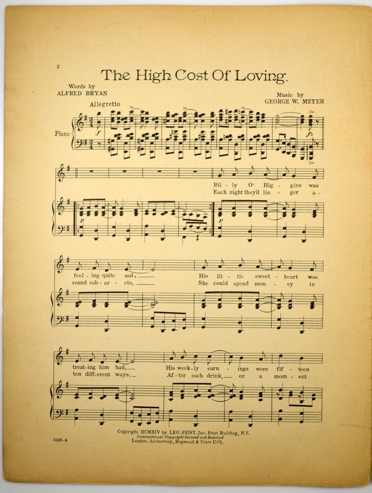 The High Cost Of Loving 1917 Sheet Music Emma Carus | eBay