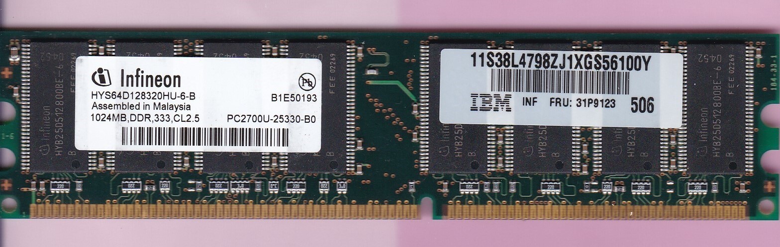 1GB PC-2700 Infineon HYS64D128320HU-6-B IBM 31P9123 DDR-333 PC2700 ...