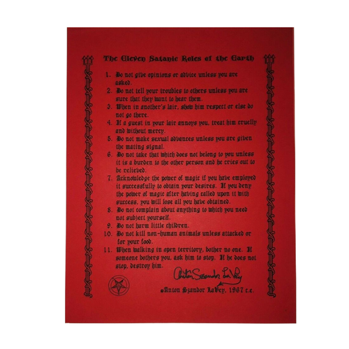 Church of Satan 11 Satanic Rules Anton LaVey Satanism Lucifer Reprint ...