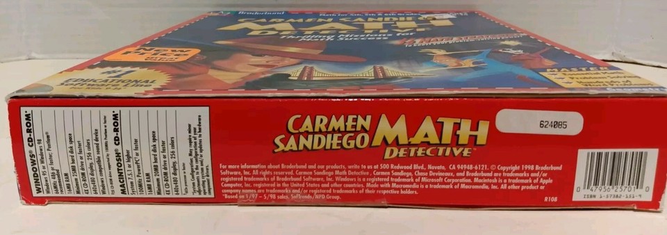 Broderbund Carmen Sandiego: Math Detective *PC/MAC *1998 NEW BIG BOX ...