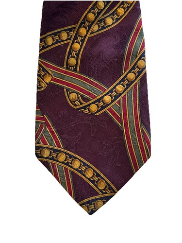 AKM Anne Klein Men VTG Purple Gold Baroque Mod Chain Designer Silk Tie ...