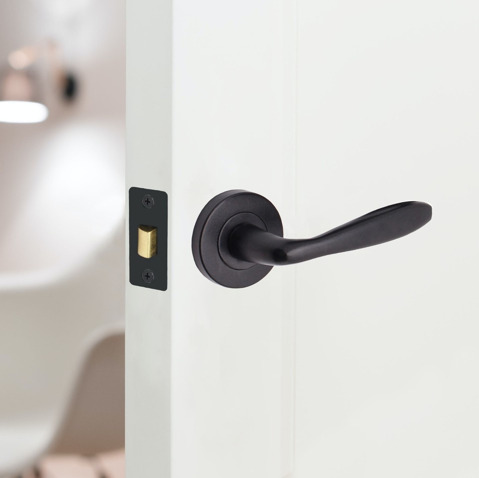 Black Door Handles Internal Sets Lock Sets on Rose Bathroom Latch ...