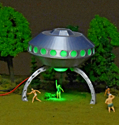 Alien Abduction Beam 8" TaLL Classic 1950s Silver UFO Flying Saucer