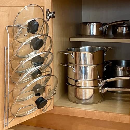 Wall Door Mounted Pot Pan Lid Rack Organizer for Cabinet Kitchen Pantry ...