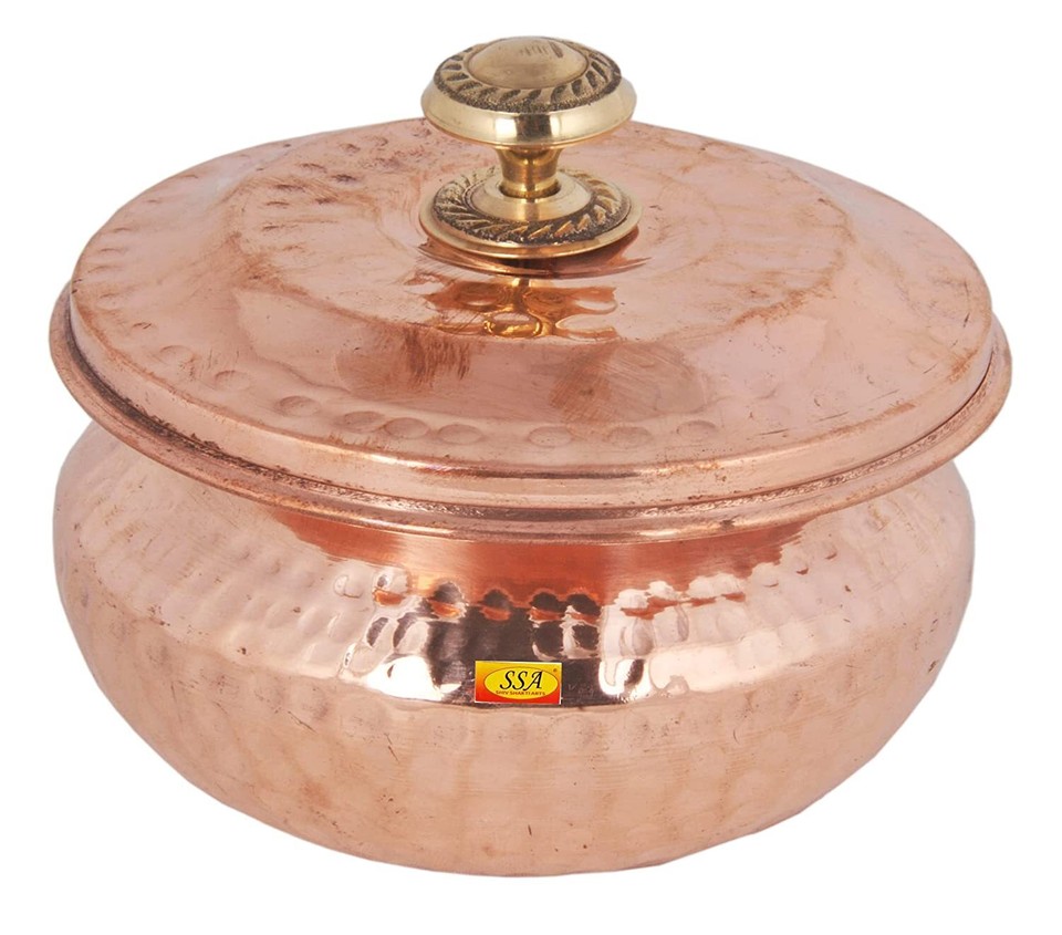 Steel Copper Handi - Punjabi & Rajasthani Design - with Lid for Serving ...