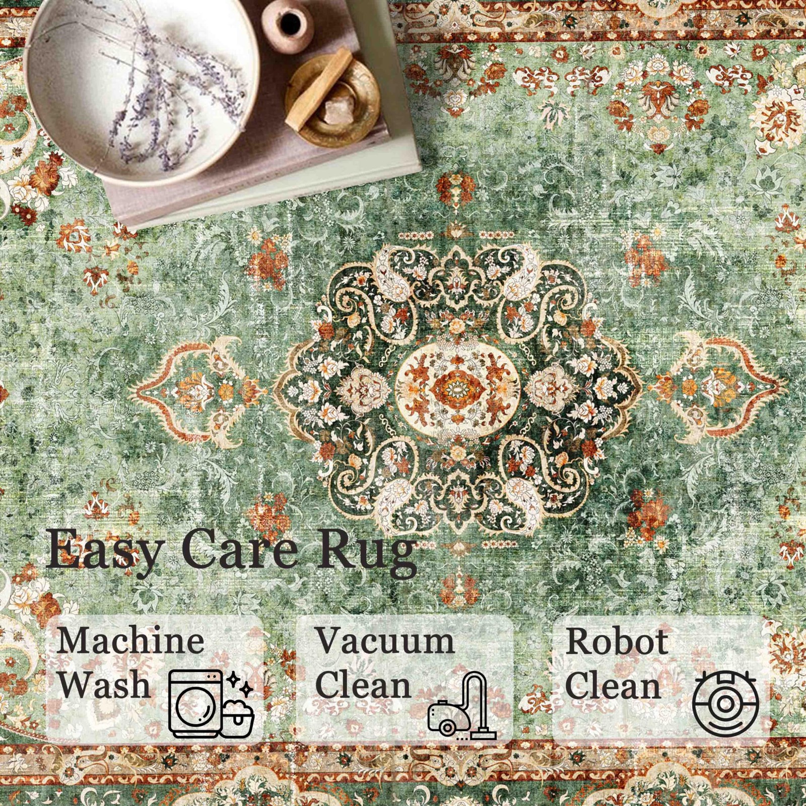 Washable Runner Rug 2x6 Green Runners Non Slip Long Boho Rugs for ...