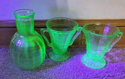 Sugar Bowl Creamer Pitcher Carafe Anchor Hocking Block Optic Green ...