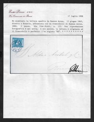 ARGENTINA BUENOS AIRES TO ROSARIO 2c SC#13 ON FOLDED COVER 1863 W ...