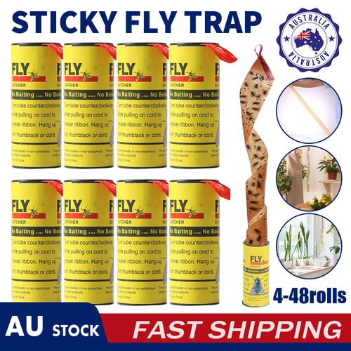 4-96 Rolls Sticky Fly Trap Paper Strip Insect Bug Catcher Strip Flies ...