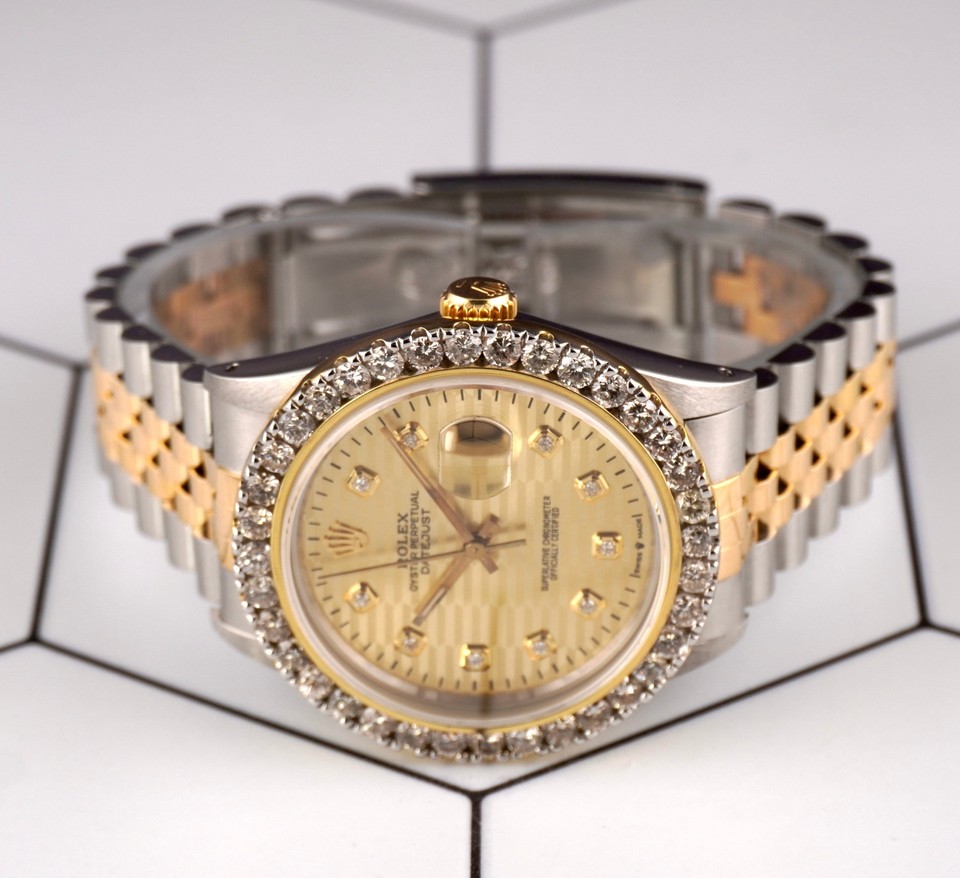 Rolex Men's Datejust 36mm YG & Steel ICED 2.25ct Diamonds Motif Gold ...