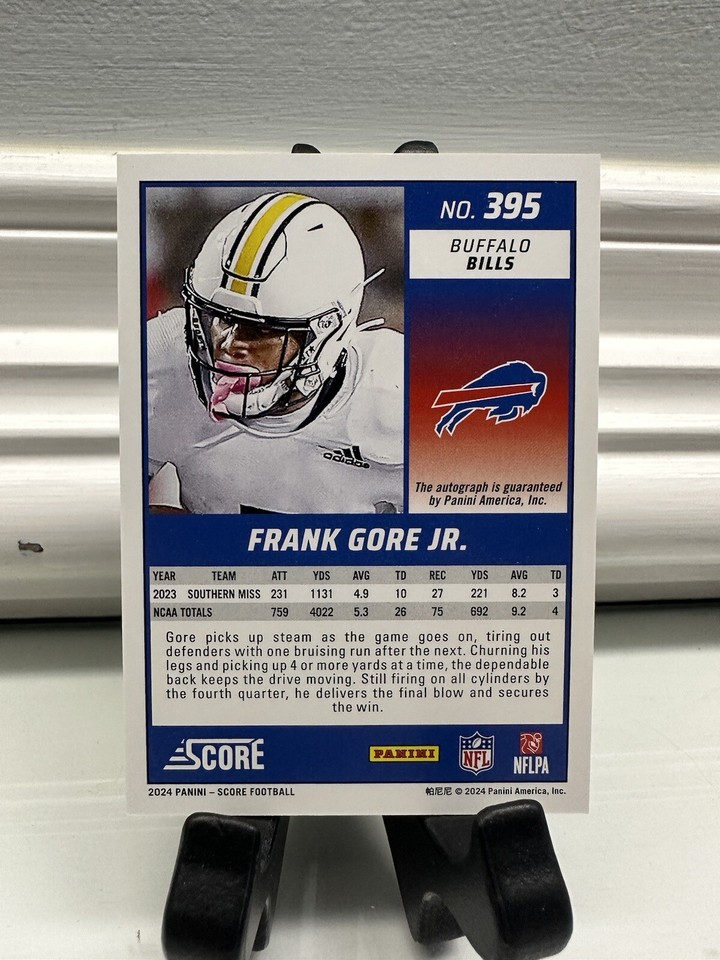 Frank Gore Jr 2024 Panini Score RC Rookie Auto #395 Buffalo Bills ...