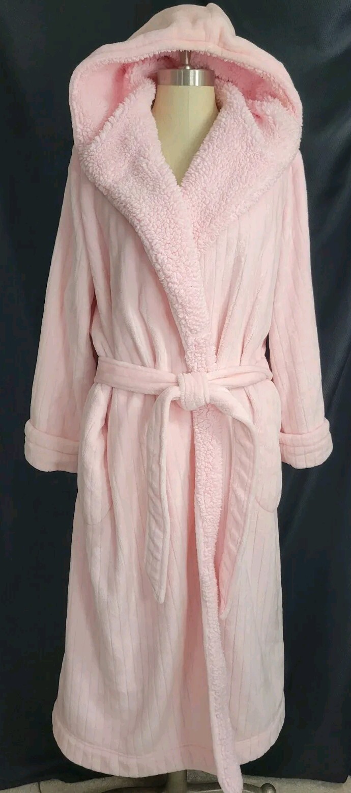 Softies Women’s Hooded Sherpa Robe With Plush Tonal Trim Pink SIZE L/XL ...
