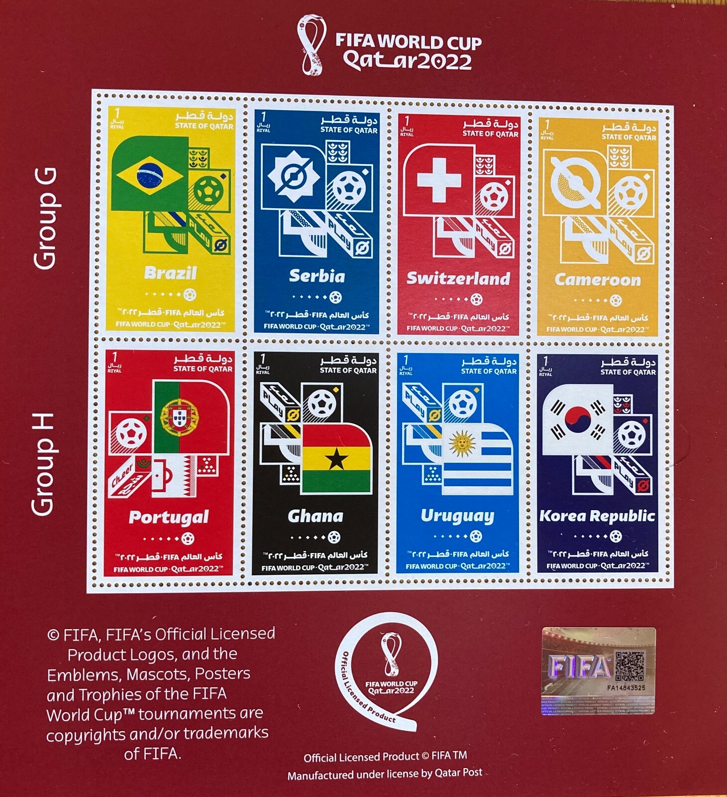 32x Briefmarke / Stamp FIFA World Cup 2022 KATAR - alle 32 Teams / 4 ...