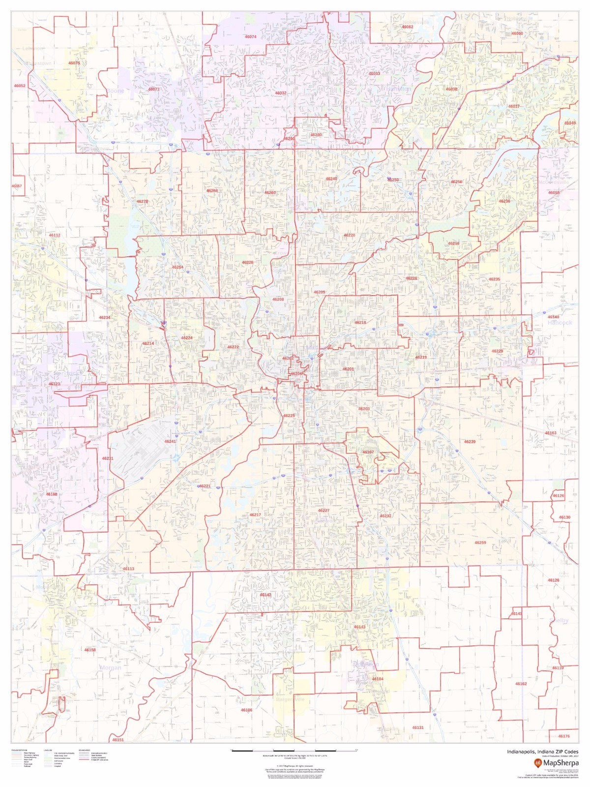 Indianapolis, Indiana Zipcode Laminated Wall Map (MSH) | eBay