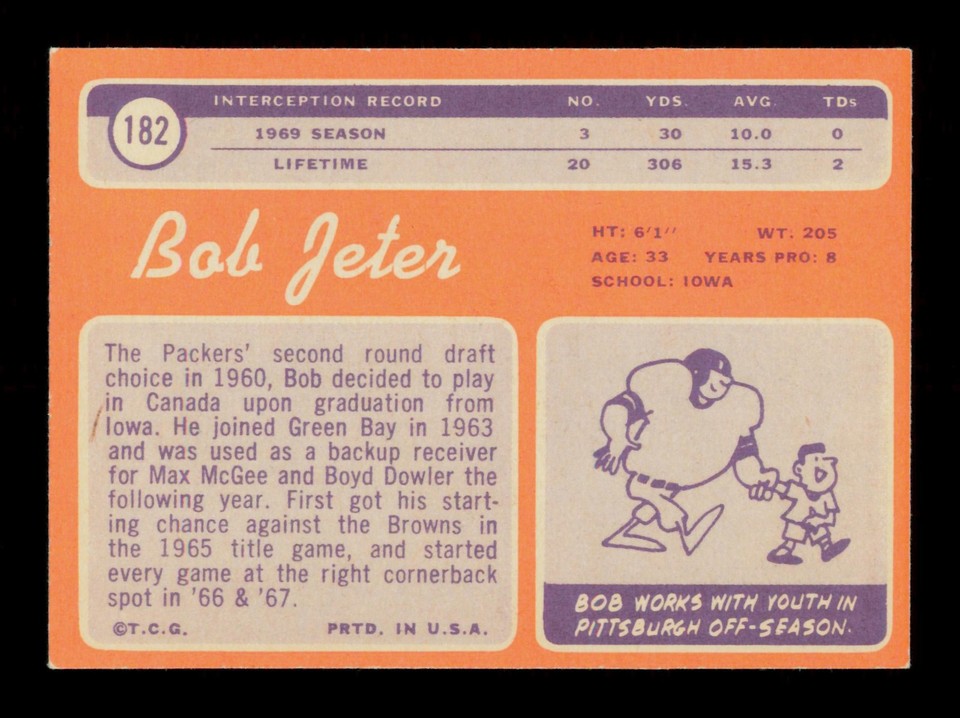 1970 Topps #182 Bob Jeter Green Bay Packers EX-NM | eBay