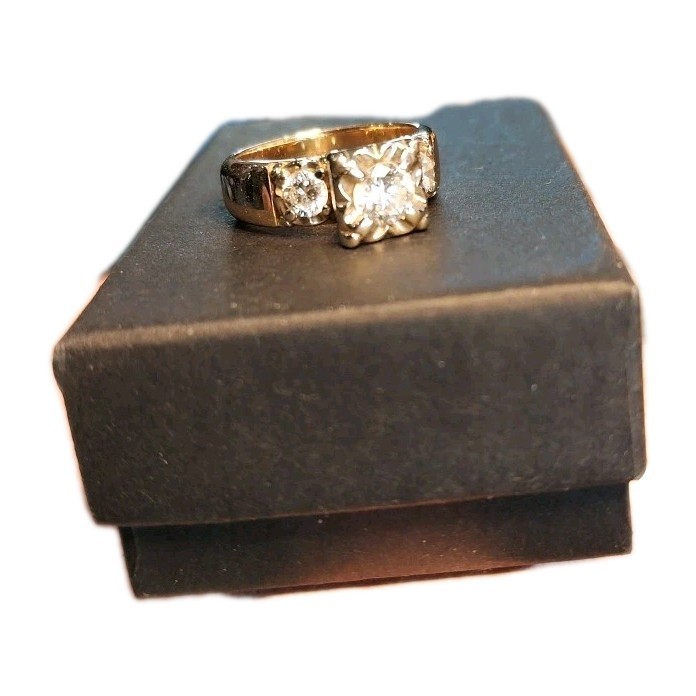 80s Engagement Ring Chunky 14k Gold 7gm Vtg Statement Retro 3 Diamonds ...