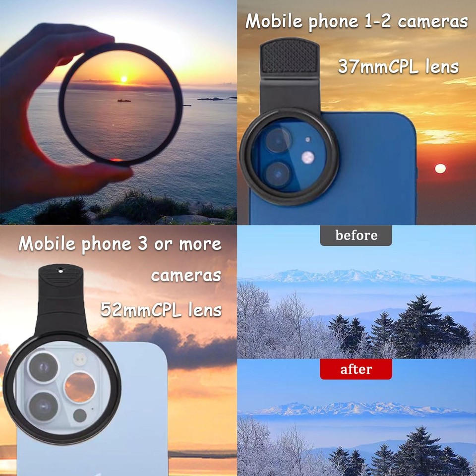 52mm CPL Phone Camera Lens, Universal Phone Camera Polarizer Filter ...