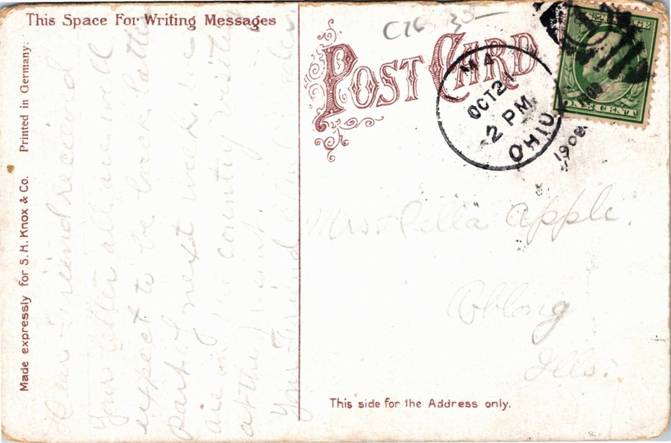 Postcard OH Lima Court House Tower Clock Streetcar Tracks Duplex Cancel ...