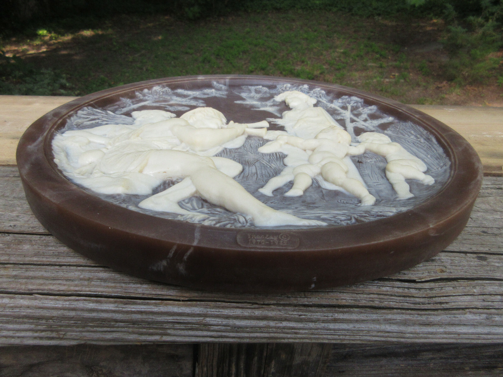 Greek Grecco Incolay Cameo Wall Plaque Plate Coralay Ceres Piper Woman ...