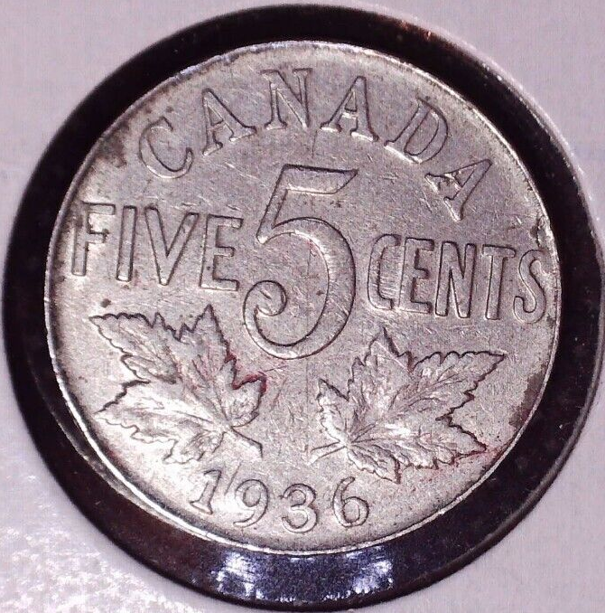 1936 Canadian Five 5 Cents Coin Canada King George | eBay