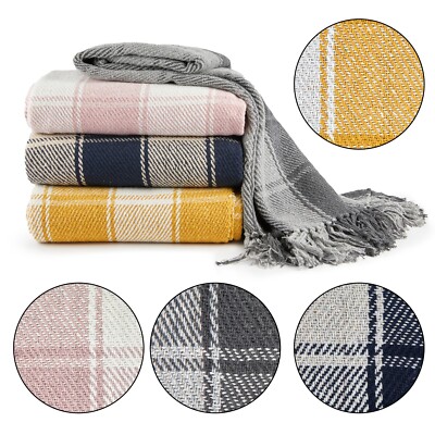 Throw Blanket for Sofas Couch Bed Runner Check Design Soft Cotton ...