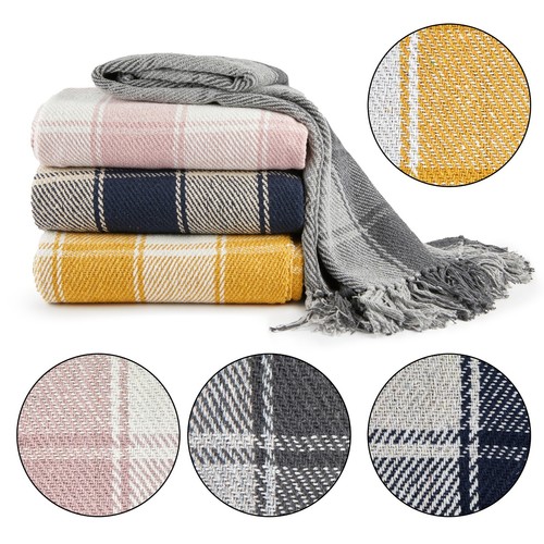 Throw Blanket for Sofas Couch Bed Runner Check Design Soft Cotton ...