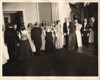 Vtg Photo Grand Ball Event Women In Fancy Evening/Ball Gowns Tuxedo Men ...