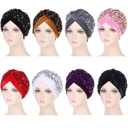 Headscarf Glitter Sequins Muslims Bonnet Head Wraps Hijab Chemo Cap ...