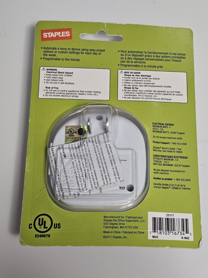Staples 7 Day Programmable Digital Timer, Single Outlet, White, New! | eBay