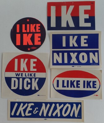 6 1952 "Ike" Eisenhower Prez Campaign Gummed Back Decals & A Sm ...