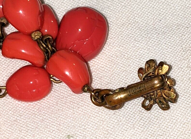 1950s MIRIAM HASKELL SIGNED Vintage faux coral glass bead and brass ...