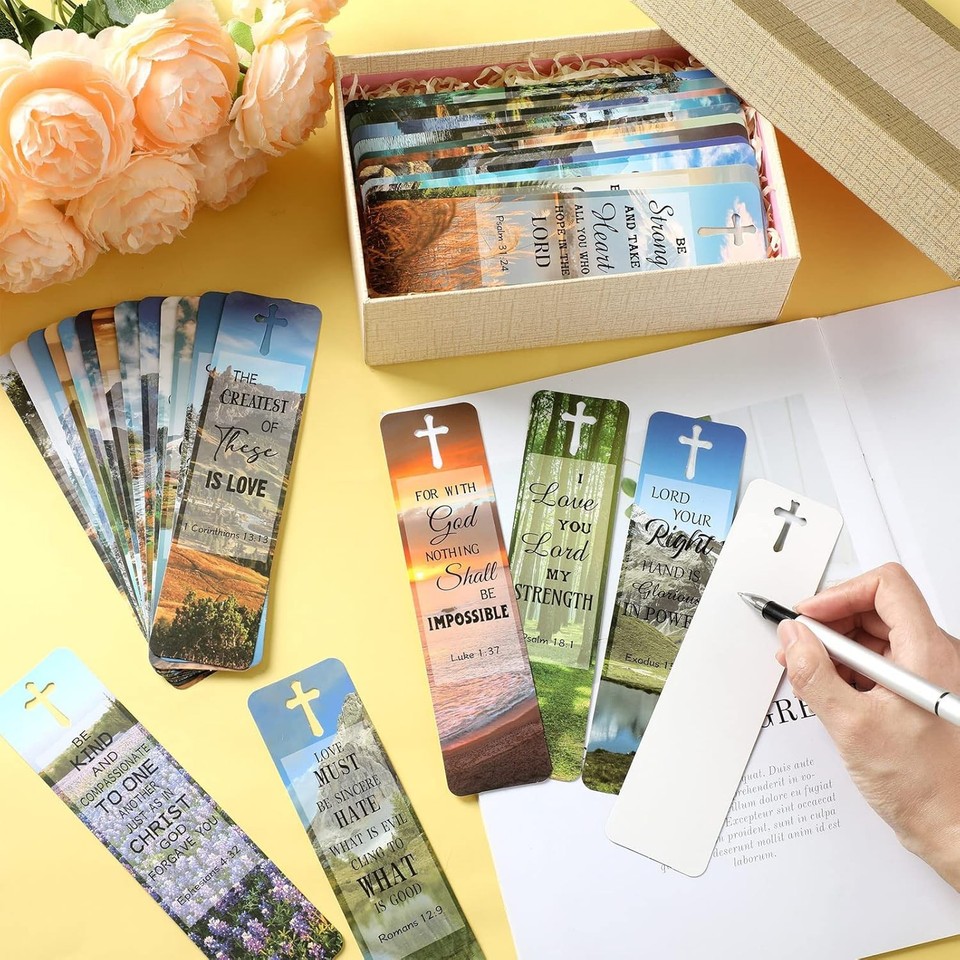 Bible Verse Bookmark W/Hollow Cross Christian Bookmark, 30 Landscape ...