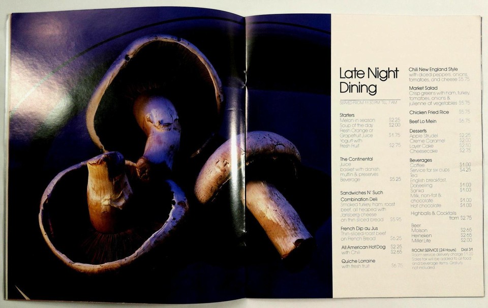 1981 Vintage Room Service & Wine Photo Menu SHERATON BOSTON HOTEL ...