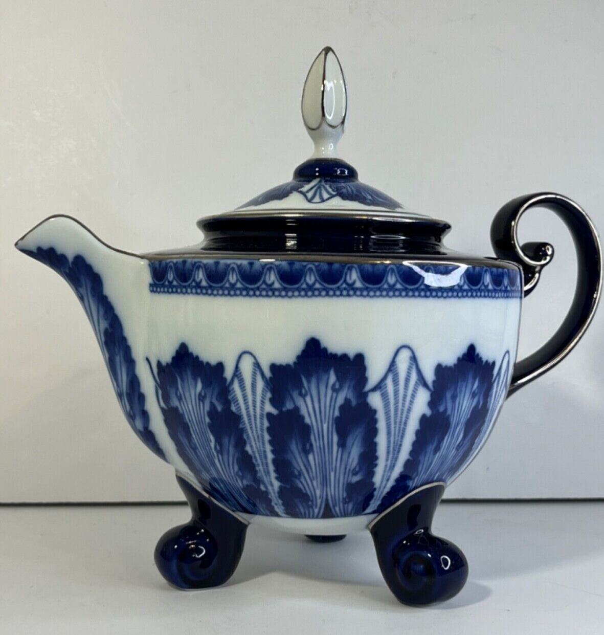 Bombay Co. Arabesque Footed Teapot Cobalt Blue White Platinum Trim | eBay