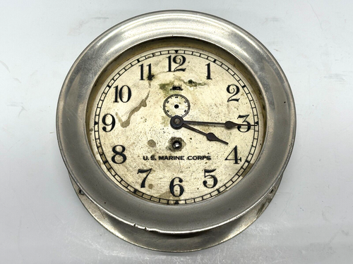 WWII Chelsea Boston US Marine Corps Ships Clock Nickel Finish 7" | eBay