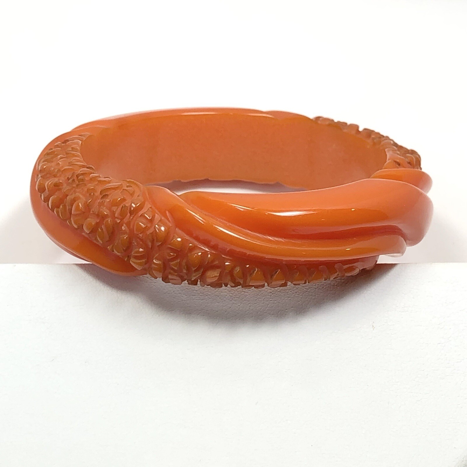 Vintage Wide Deep Carved/Tinted Orange Bakelite Bangl… - Gem