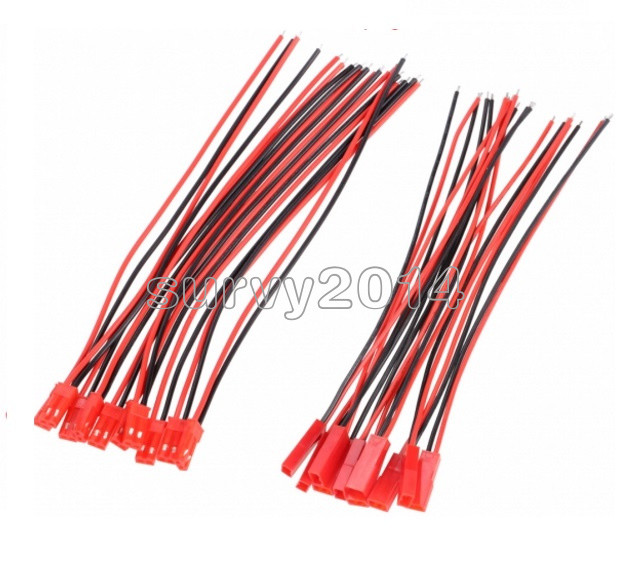 20 Pairs 100mm JST Connector Plug Cable Line Male+Female for RC BEC ...