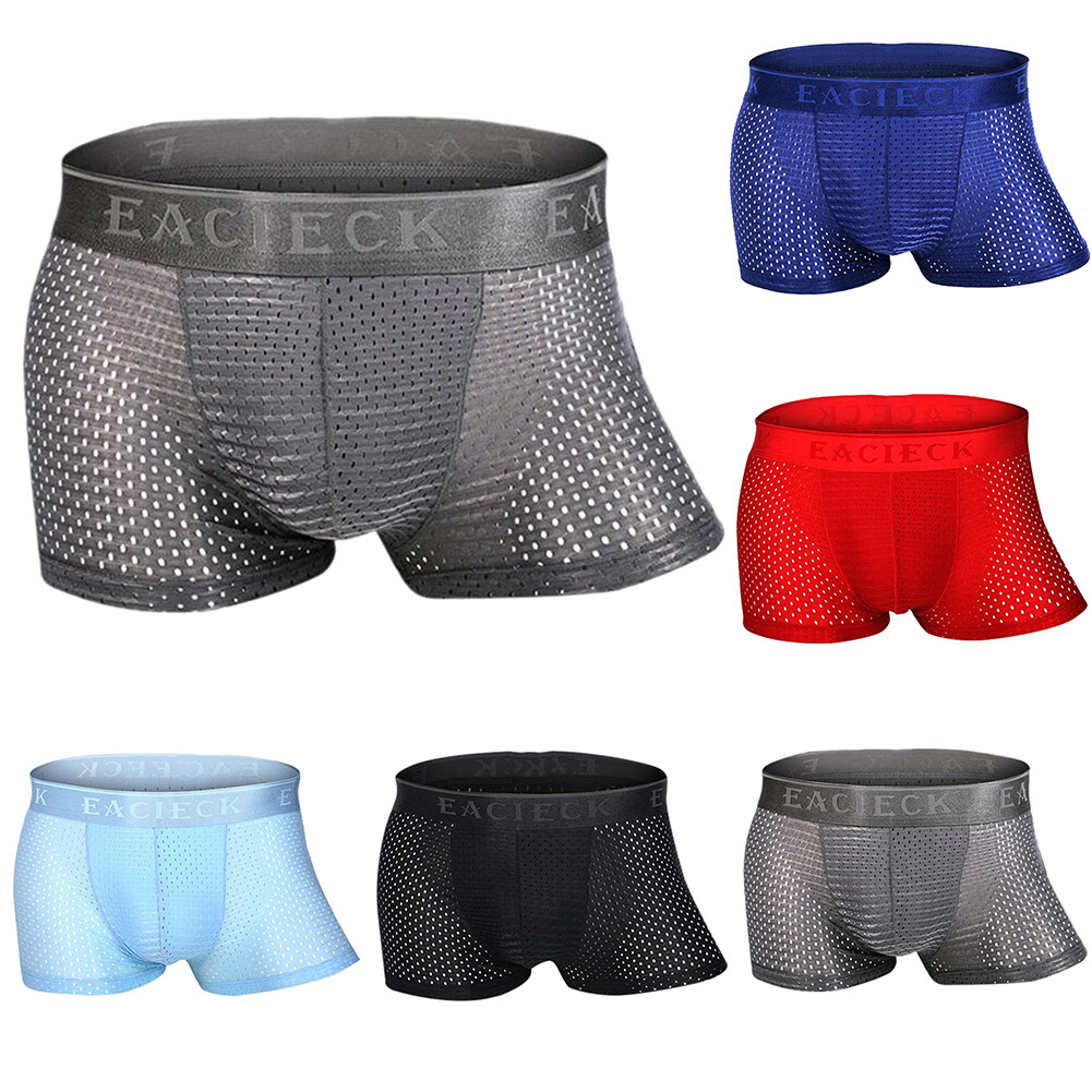 Ultra Thin Solid Color Breathable Mesh U Convex Boxers Briefs Men ...