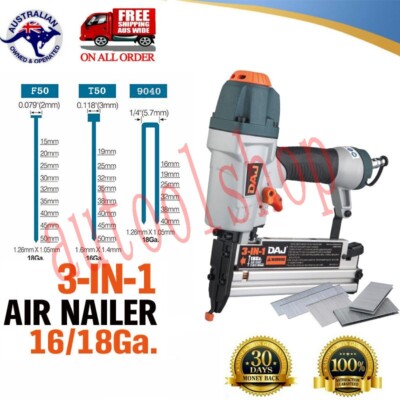 3-IN-1 Air Nail Gun Nailer Stapler Pneumatic Timber Furniture 16GA 18GA ...