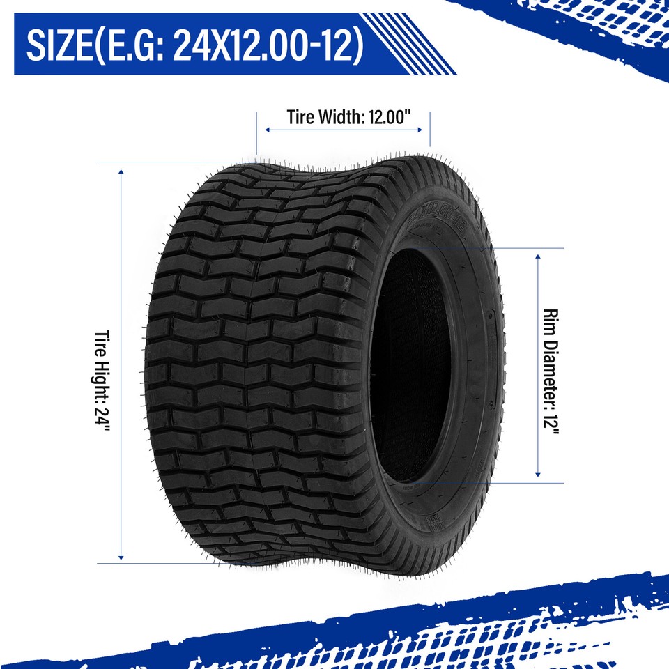 Lot 2 24x12.00-12 24x12-12 24x12x12 Turf Master Lawn Mower Tires 6 Ply ...