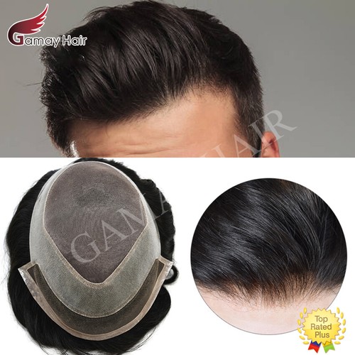 Mens Toupee French Lace Front Hair Piece System Fine Mono Poly Skin Wig ...