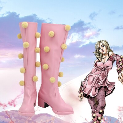 JJBA Part 7 Steel Ball Run Pendleton Lucy Steel Cosplay Shoes Pink Pom ...