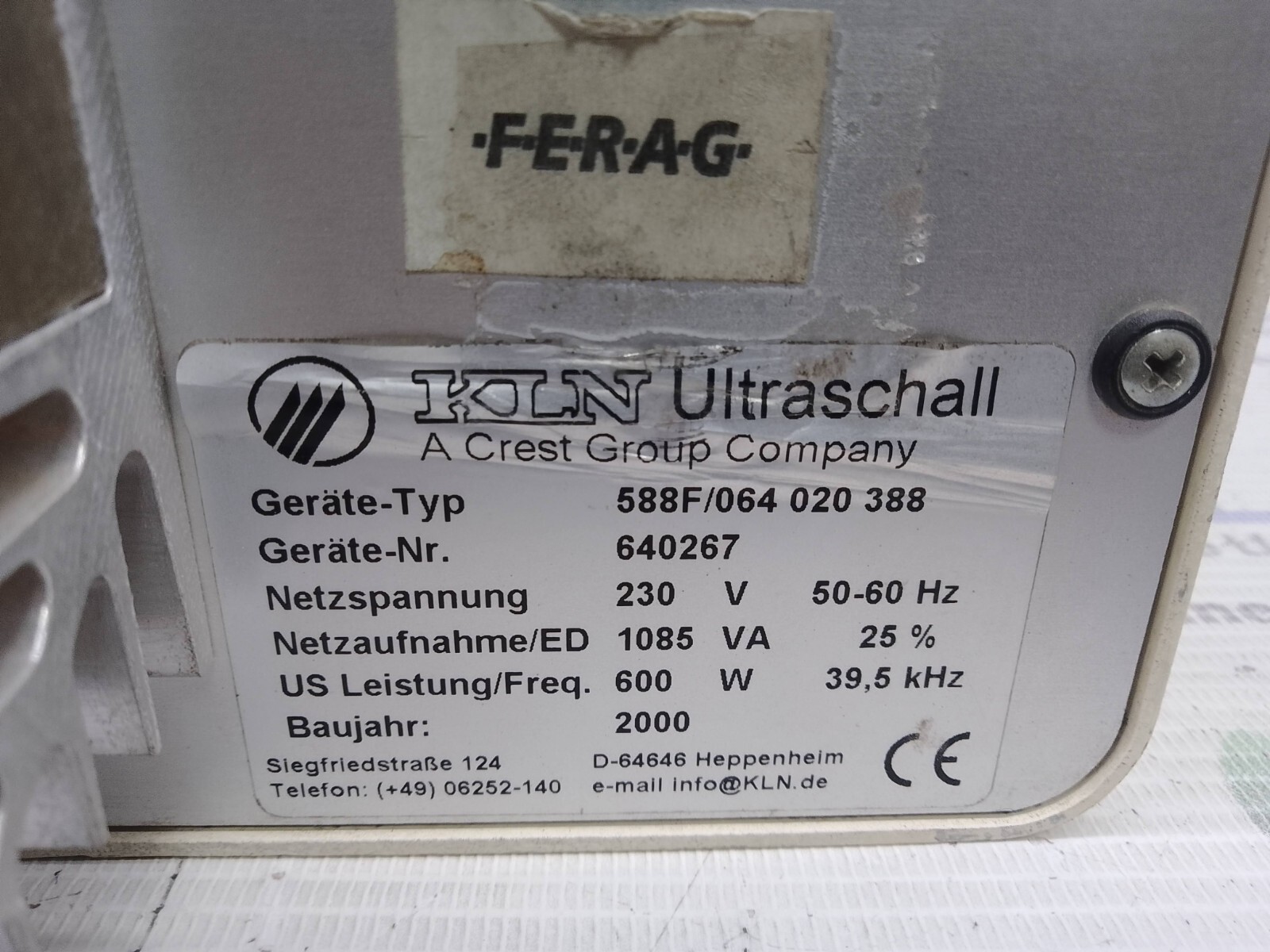KLN Ultraschall 588f/064 020 388 Forward Technology Industries TYP 588 ...