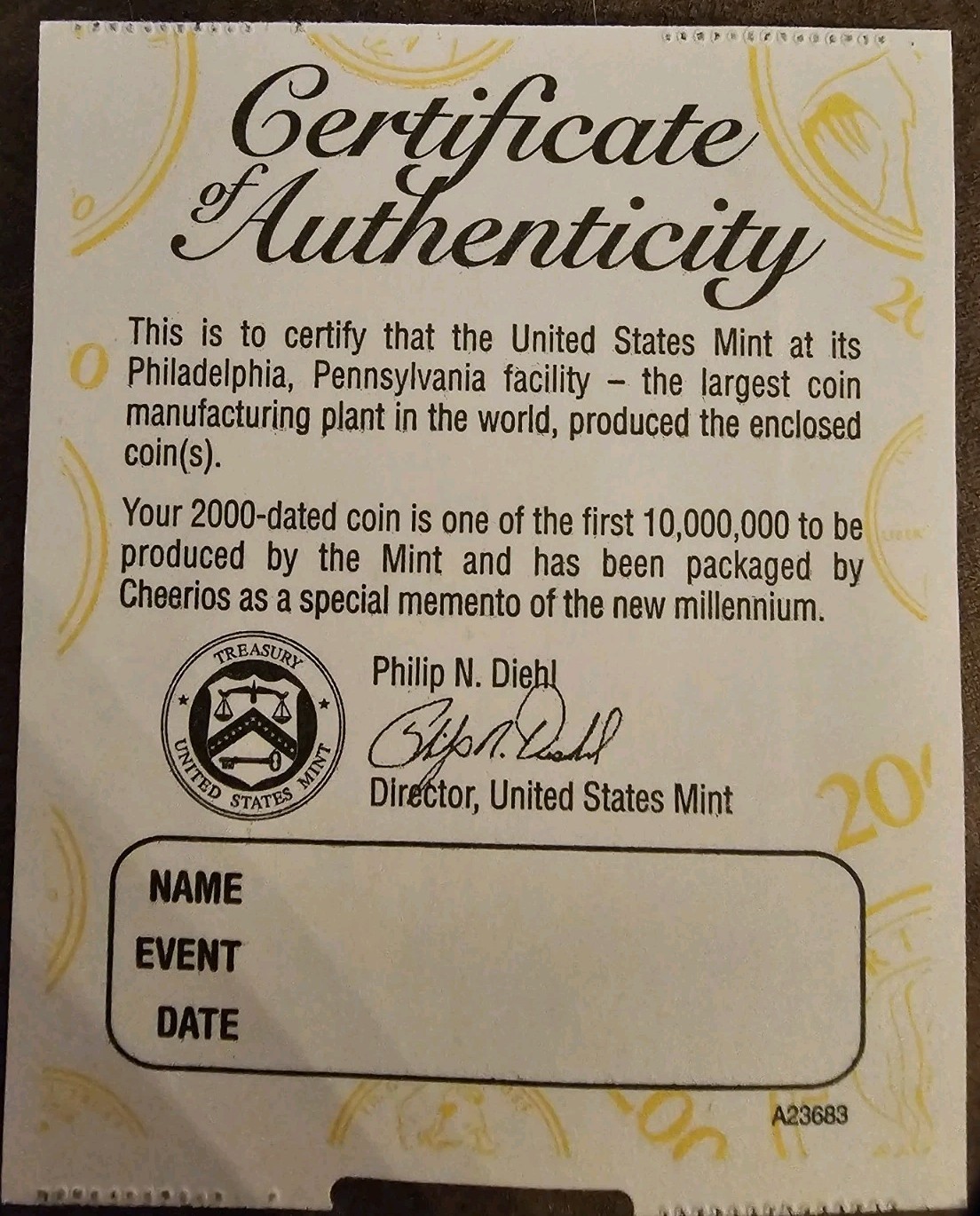 Collectors' Item: Cheerios First-Minted Year 2000 Penny Uncirculated (1 ...