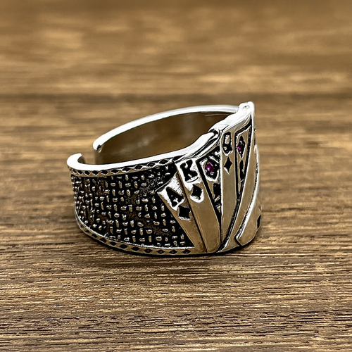 Mens 925 Plated Ring Playing Cards Sterling Silver Royal Flush ...