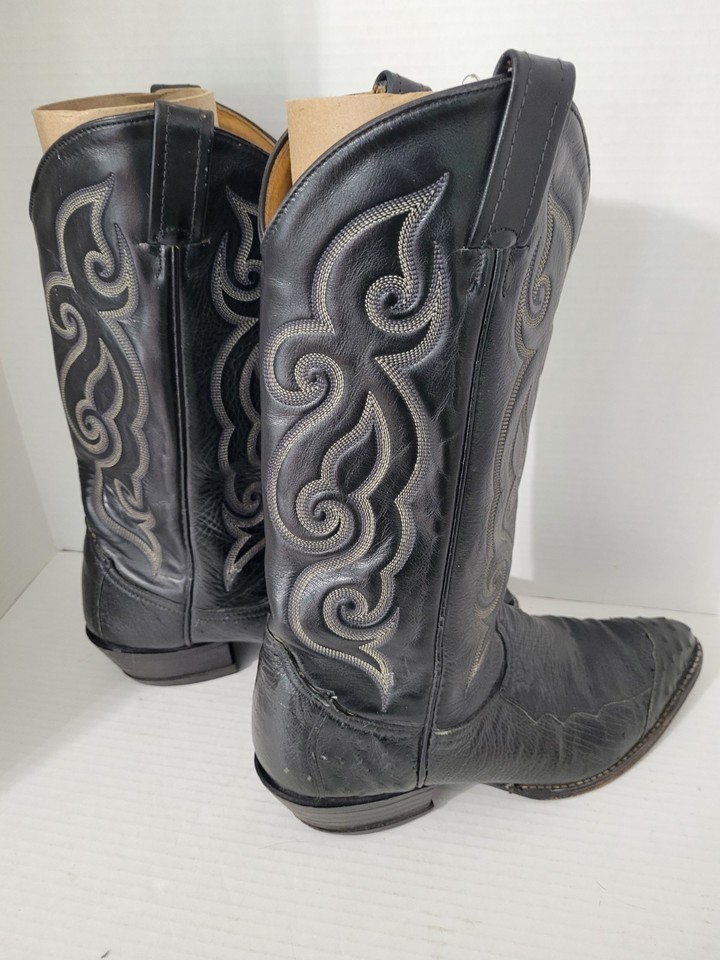 Vintage Tony Lama Wingtip Ostrich Cowboy Boots USA Black Exotic Size 9D ...