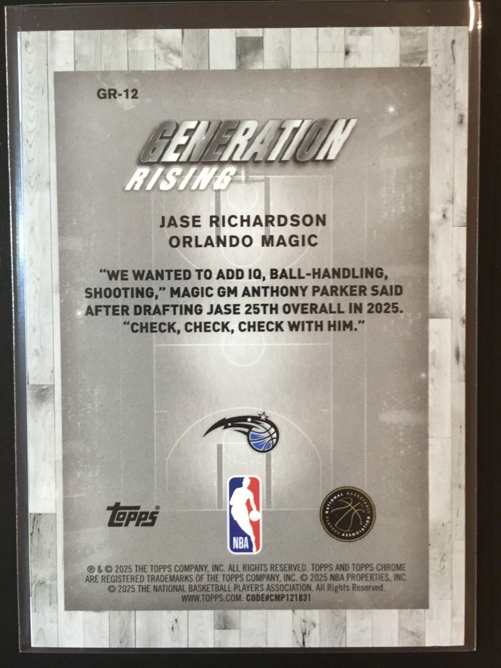 2025-26 Topps Chrome Black /10 Jase Richardson Rookie RC SSP Generation ...