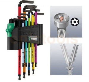 WERA 9 Piece TORX MULTI COLOUR Security Tamperproof Hex Allen Key Set ...