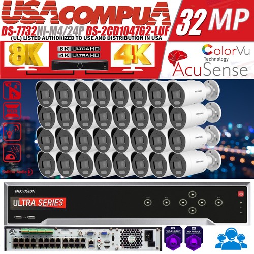 Hikvision 32CH 24 PoE 32MP Camera System 8K NVR 4MP Bullet ColorVu ...