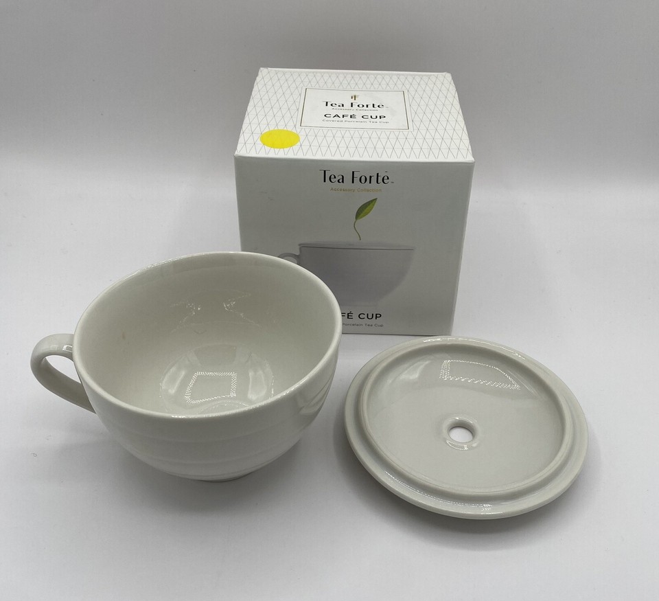 Tea Forte Cup White Ceramic Cafe Tea Cup w/ Hole in Lid ~NIB~ | eBay